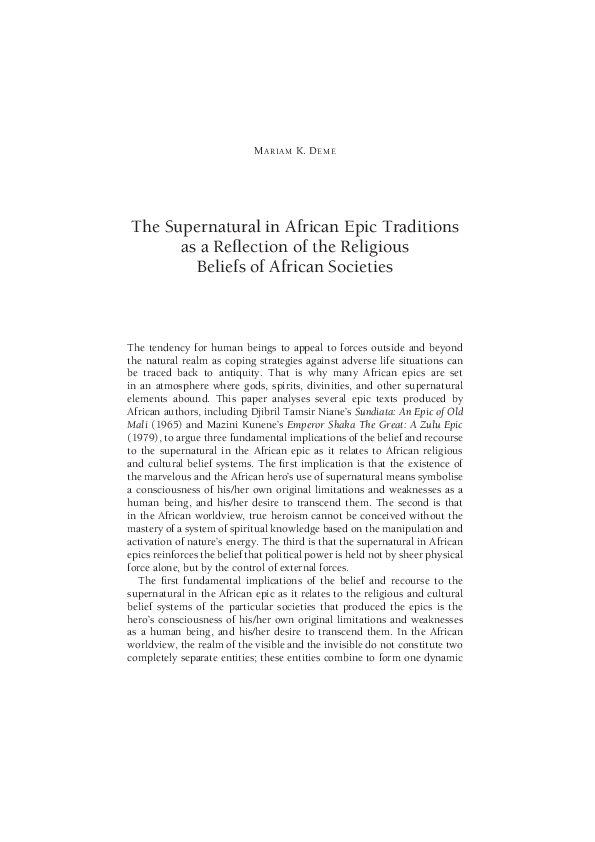 (PDF) The Supernatural in African Epic Traditions as a Reflection of ...