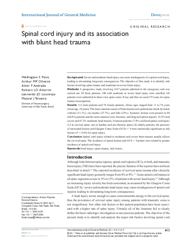 (PDF) Spinal cord injury and its association with blunt head trauma