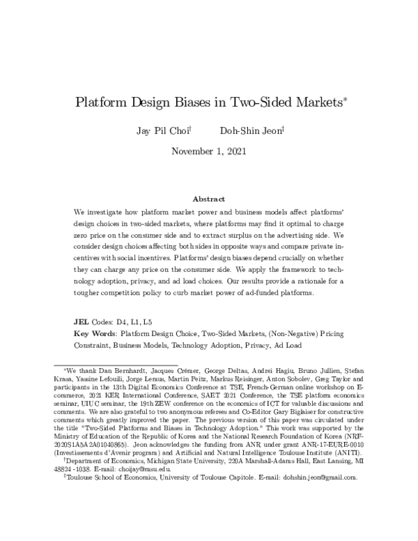 (PDF) Two-Sided Platforms and Biases in Technology Adoption
