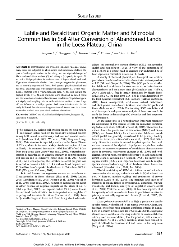 (PDF) Labile and Recalcitrant Organic Matter and Microbial Communities in Soil After Conversion ...