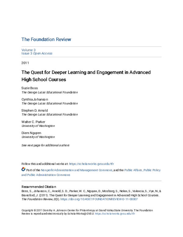 (PDF) The Quest for Deeper Learning and Engagement in Advanced High ...