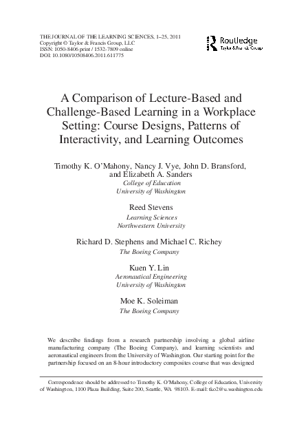 Pdf A Comparison Of Lecture Based And Challenge Based Learning In A
