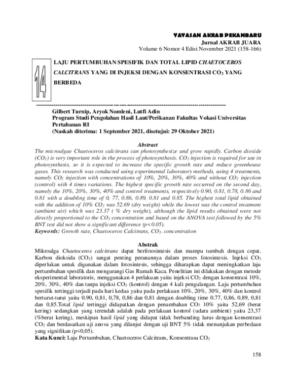 (PDF) Laju Pertumbuhan Spesifik Dan Total Lipid Chaetoceros Calcitrans ...