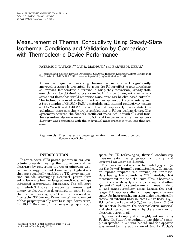 (PDF) Measurement of Thermal Conductivity Using Steady-State Isothermal Conditions and ...