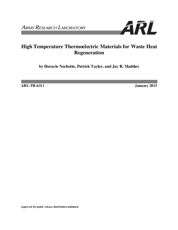 (PDF) High Temperature Thermoelectric Materials for Waste Heat Regeneration | Jay Maddux ...