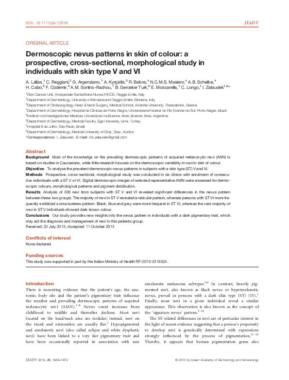 (PDF) Dermoscopic nevus patterns in skin of colour: a prospective, cross-sectional ...