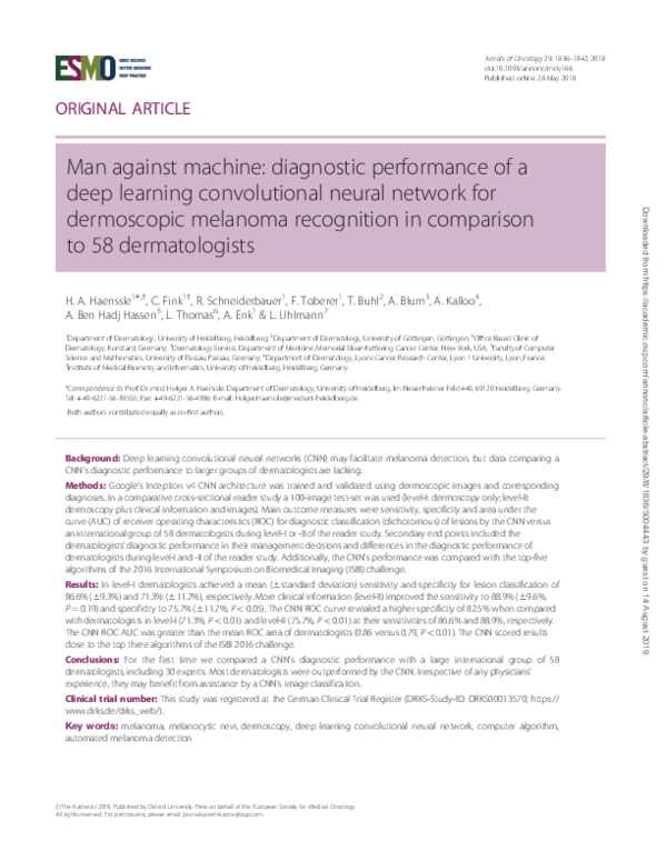 Pdf Man Against Machine Diagnostic Performance Of A Deep Learning Convolutional Neural