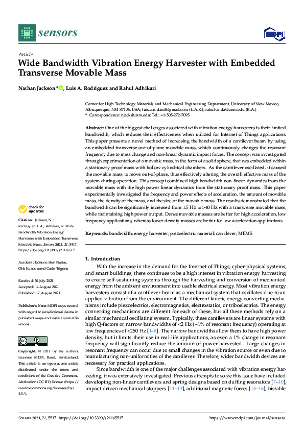 (PDF) Wide Bandwidth Vibration Energy Harvester with Embedded ...