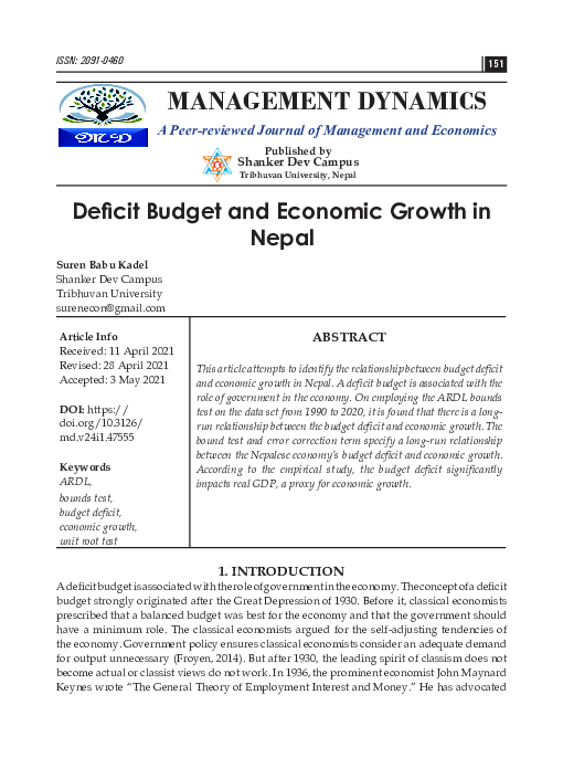 (PDF) Deficit Budget and Economic Growth in Nepal