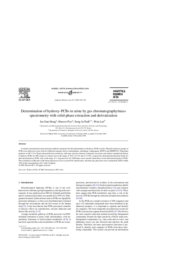 Pdf Determination Of Hydroxy Pcbs In Urine By Gas Chromatography Mass