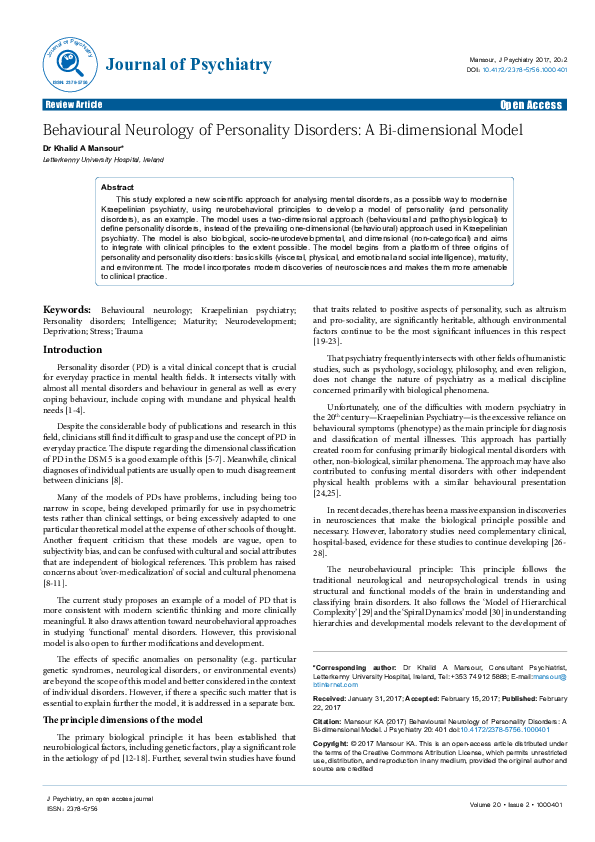 (PDF) Behavioural Neurology of Personality Disorders: A Bi-dimensional ...