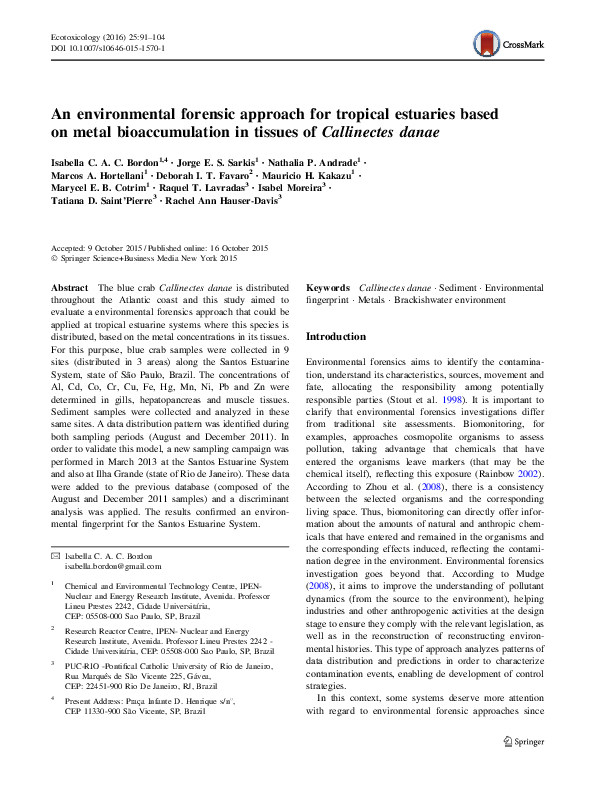 (PDF) An environmental forensic approach for tropical estuaries based on metal bioaccumulation ...