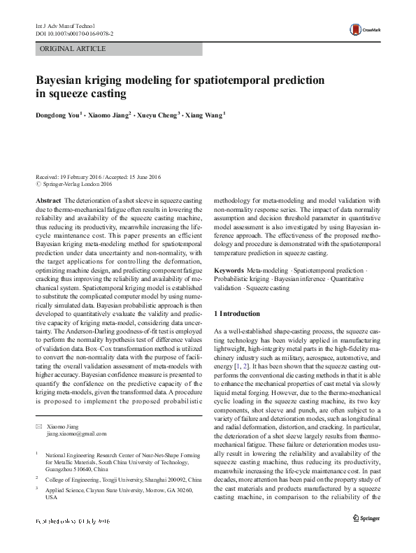 (PDF) Bayesian kriging modeling for spatiotemporal prediction in squeeze casting
