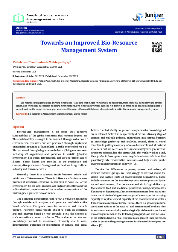 (PDF) Towards an Improved Bio-Resource Management System