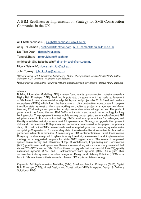 Pdf A Bim Readiness And Implementation Strategy For Sme Construction