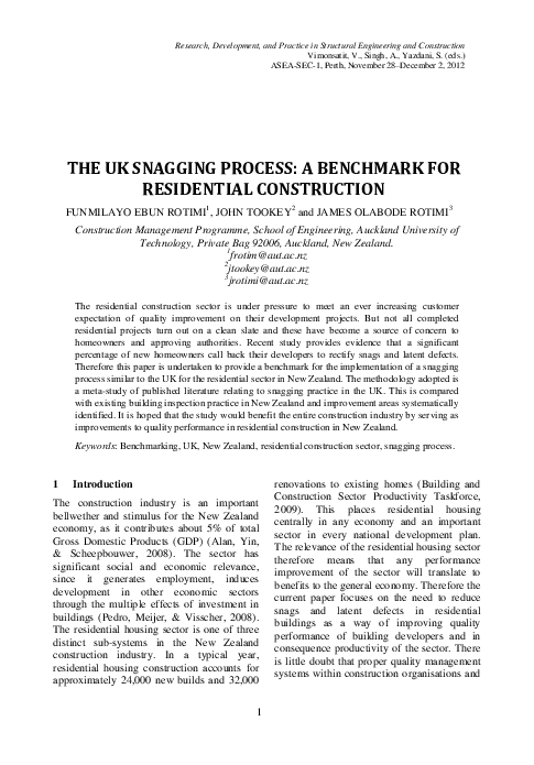(PDF) The UK Snagging Process – A Benchmark for Residential Construction