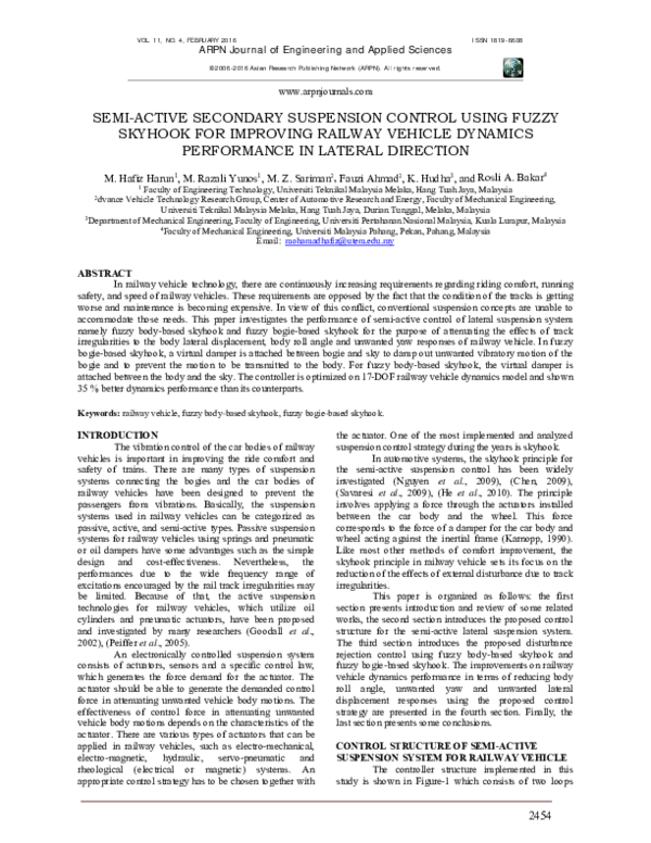 (PDF) Semi-Active Secondary Suspension Control Using Fuzzy Skyhook For Improving Railway Vehicle ...