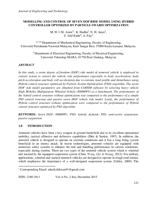 (PDF) Modelling and Control of seven DOF Ride Model Using Hybrid ...