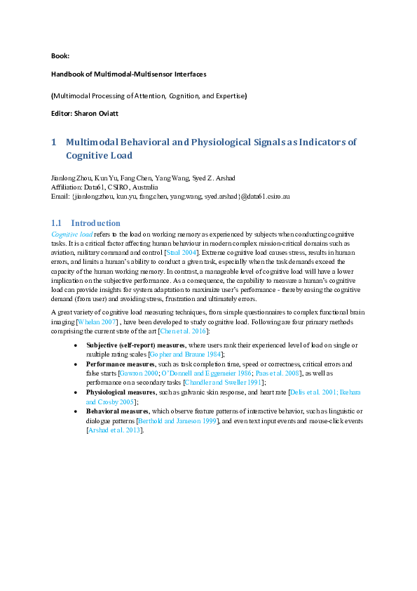 (PDF) Multimodal behavioral and physiological signals as indicators of cognitive load