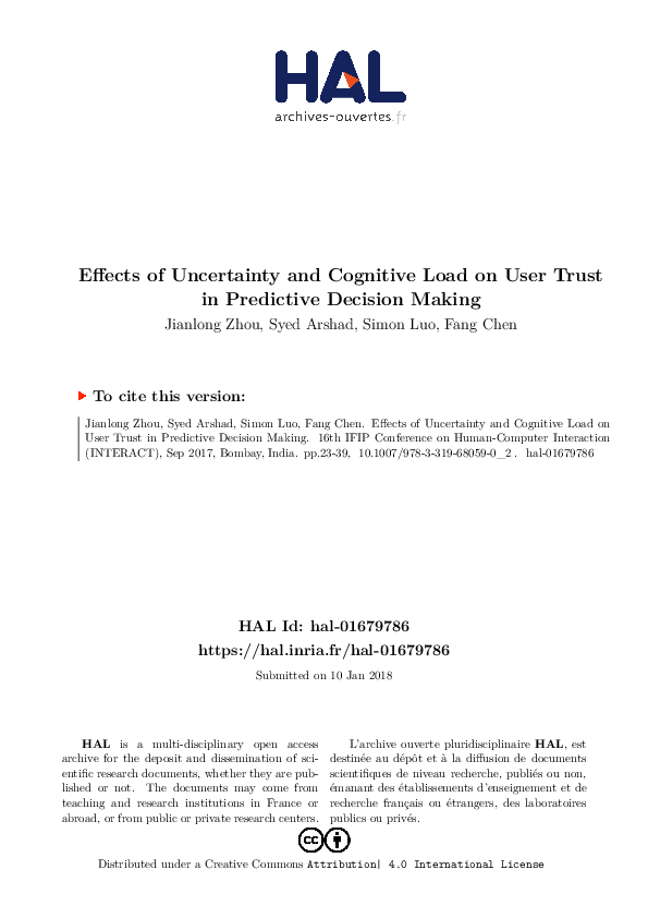 (PDF) Effects of Uncertainty and Cognitive Load on User Trust in Predictive Decision Making