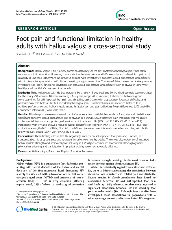 (PDF) Foot pain and functional limitation in healthy adults with hallux ...