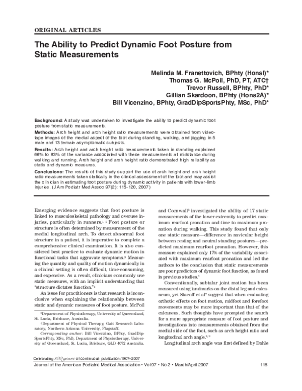 (PDF) The ability to predict dynamic foot posture from static measurements