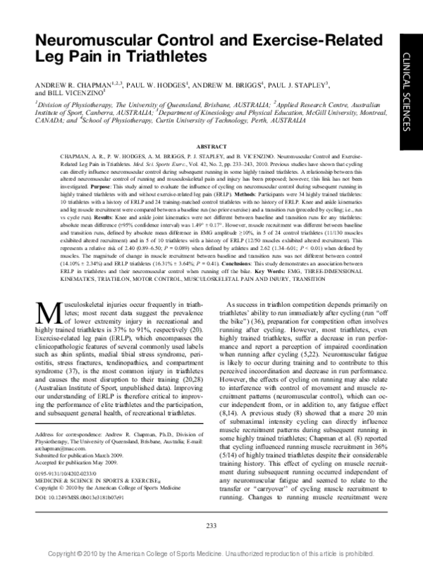(PDF) Neuromuscular Control and Exercise-Related Leg Pain in Triathletes