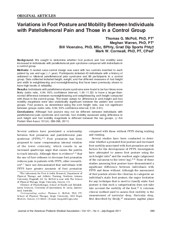 (PDF) Variations in Foot Posture and Mobility Between Individuals with ...
