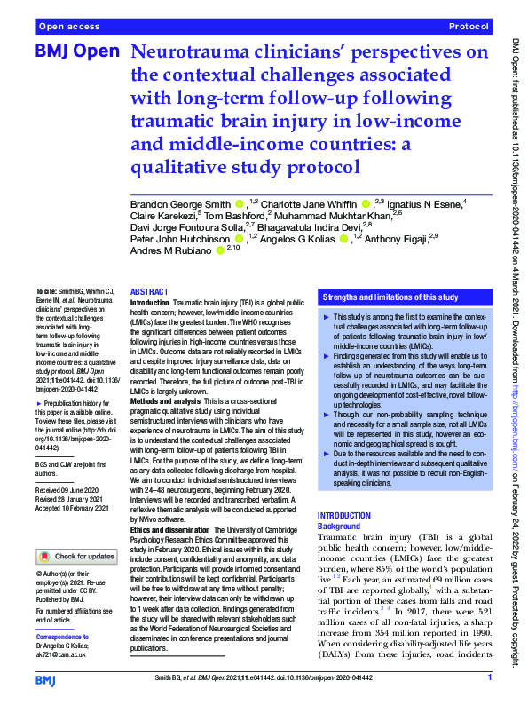(PDF) Neurotrauma clinicians’ perspectives on the contextual challenges ...