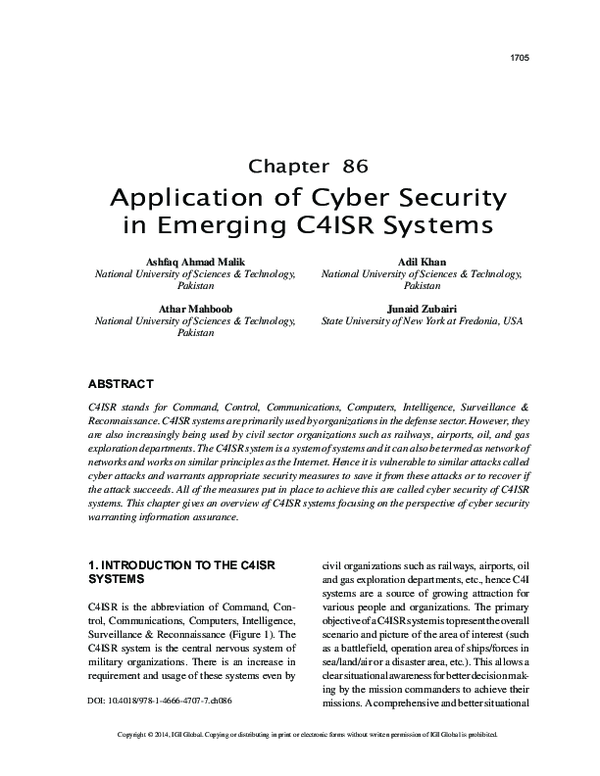 (PDF) Application of Cyber Security in Emerging C4ISR Systems