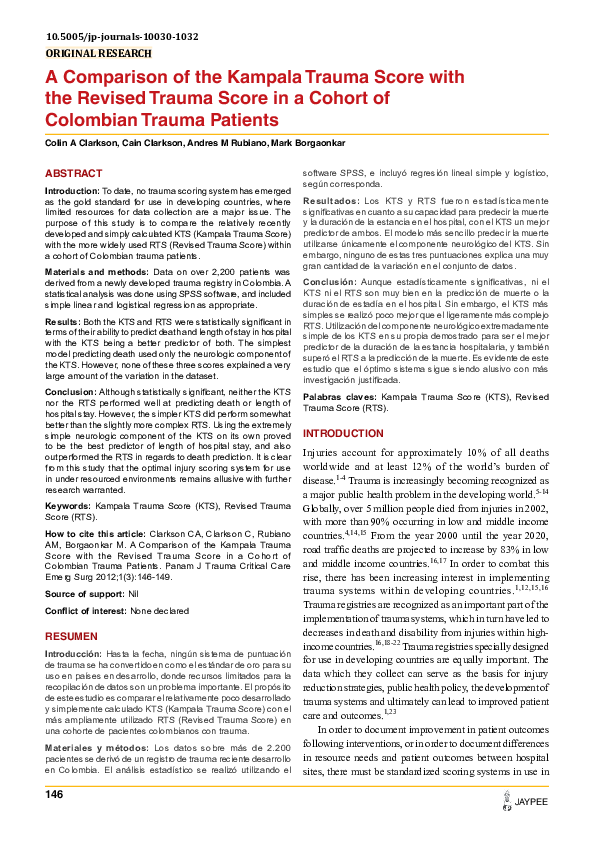(PDF) Kampala vs Revised Trauma Score in Colombia