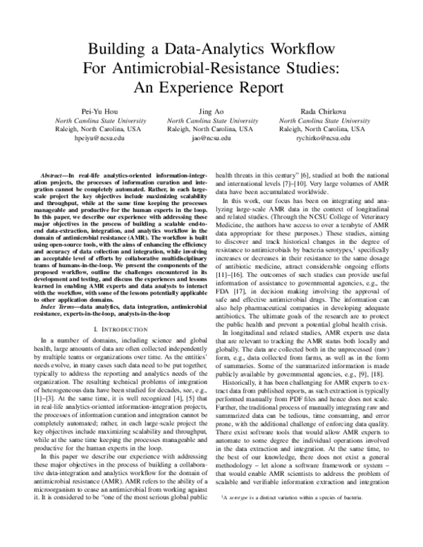 (PDF) Building a Data-Analytics Workflow For Antimicrobial-Resistance Studies: An Experience Report