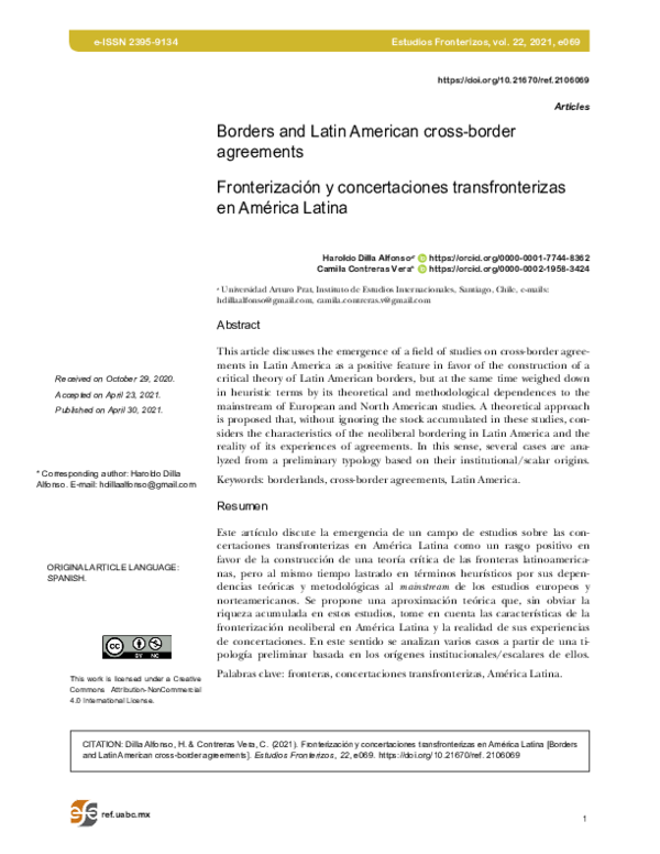 (PDF) Fronterización y concertaciones transfronterizas en América Latina