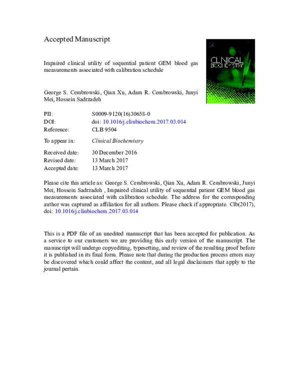 (PDF) Impaired clinical utility of sequential patient GEM blood gas ...