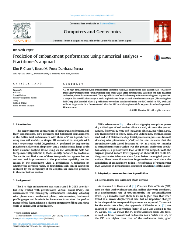 Pdf Prediction Of Embankment Performance Using Numerical Analyses Practitioners Approach