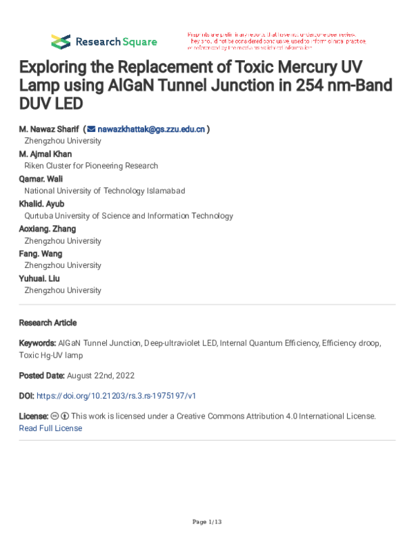 (PDF) Exploring the Replacement of Toxic Mercury UV Lamp using AlGaN ...