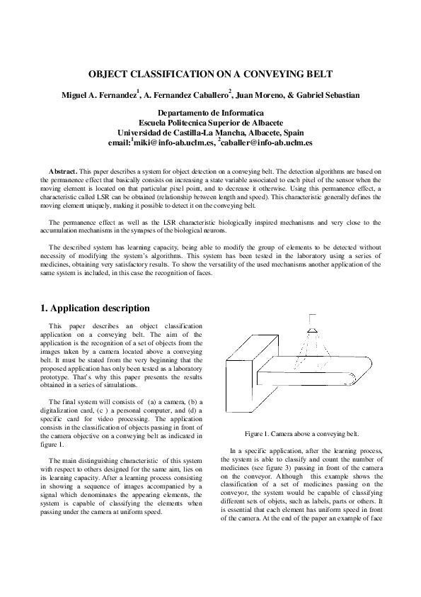 (PDF) Object classification on a conveying belt