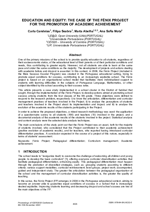 (PDF) Education and Equity: The Case of the Fénix Project for the Promotion of Academic Achievement
