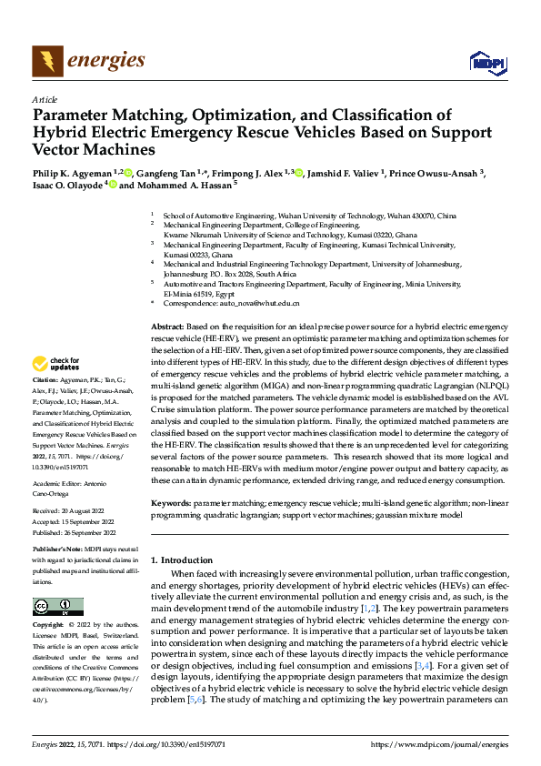 Pdf Parameter Matching Optimization And Classification Of Hybrid Electric Emergency Rescue 