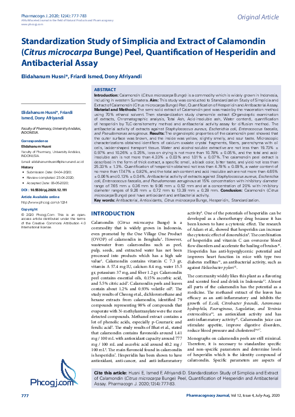 (PDF) Standardization Study of Simplicia and Extract of Calamondin ...