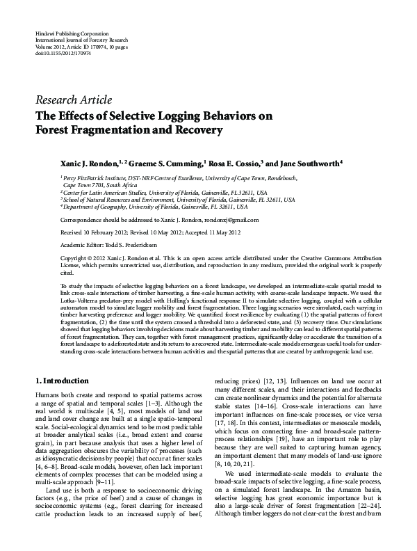 (PDF) The Effects of Selective Logging Behaviors on Forest ...