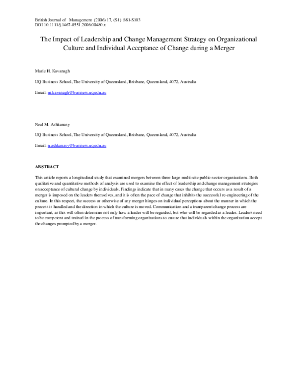 (PDF) The Impact of Leadership and Change Management Strategy on ...