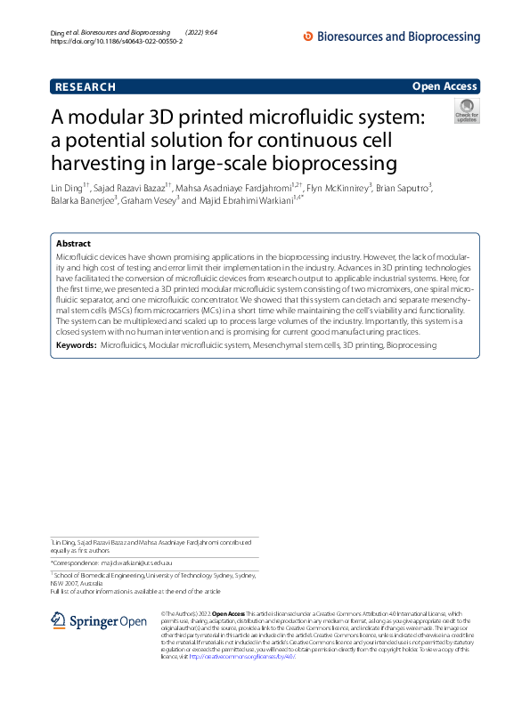 (PDF) A modular 3D printed microfluidic system: a potential solution for continuous cell ...