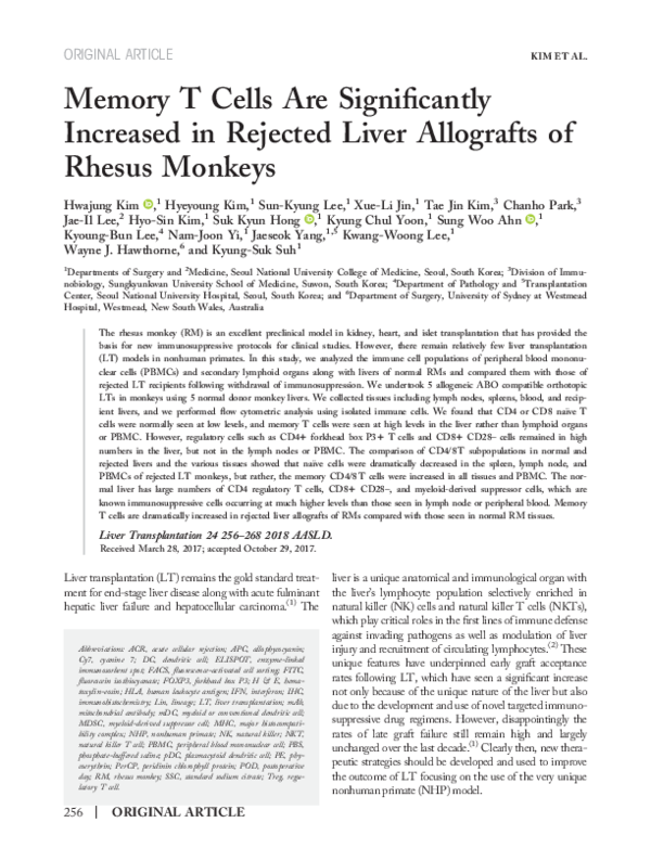 (PDF) Memory T Cells Are Significantly Increased in Rejecting Liver ...