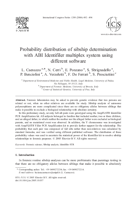 (PDF) Probability distribution of sibship determination with ABI Identifiler multiplex system ...
