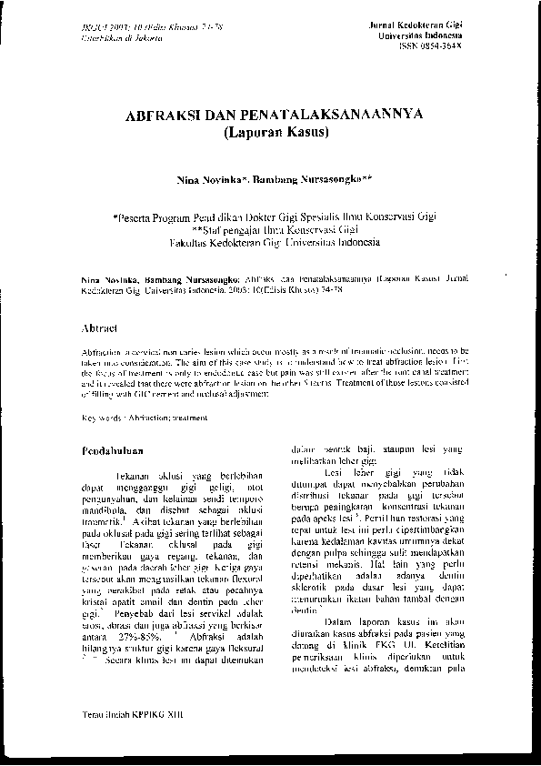 (PDF) Abfraksi Dan Penatalaksanaannya (Laporan Kasus)