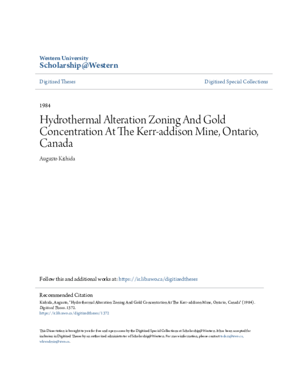 (PDF) Hydrothermal Alteration Zoning And Gold Concentration At The Kerr ...