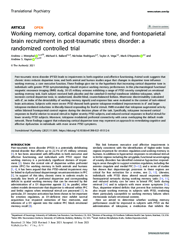 (PDF) Working memory, cortical dopamine tone, and frontoparietal brain recruitment in post ...