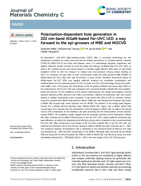 (PDF) Polarization-dependent hole generation in 222 nm-band AlGaN-based Far-UVC LED: a way ...