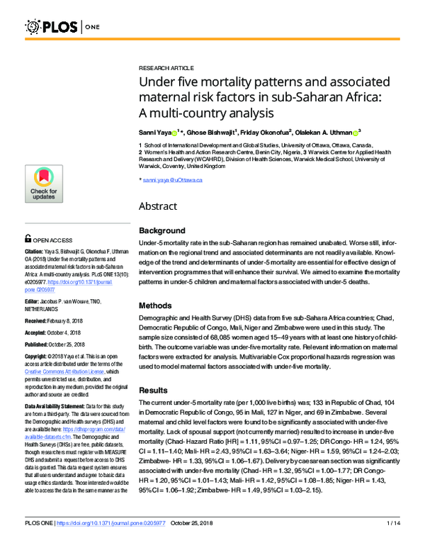(PDF) Under five mortality patterns and associated maternal risk factors in sub-Saharan Africa ...